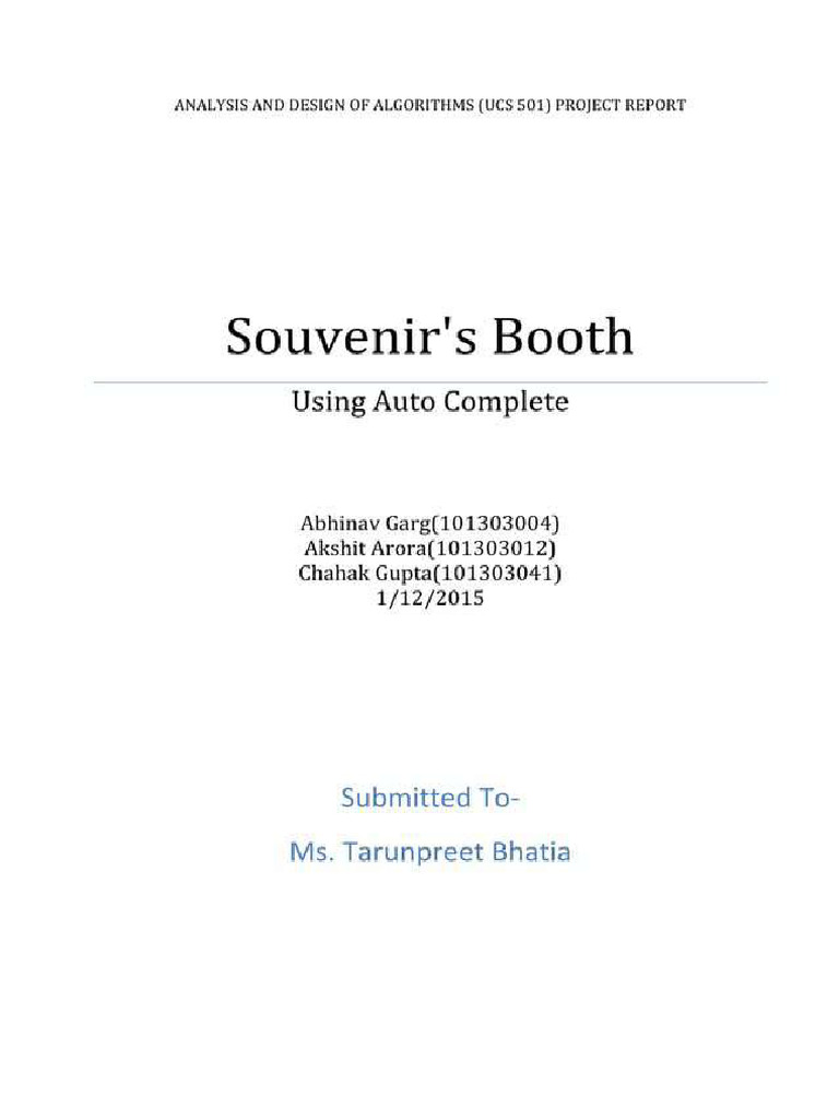 Souvenirs Booth Algorithm Design and Analysis Project Project Report 1 ...