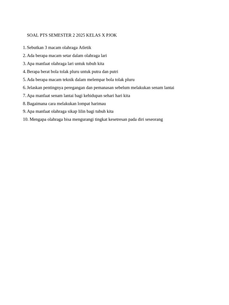 Soal Pts Pjok SM 2 Kels X | PDF