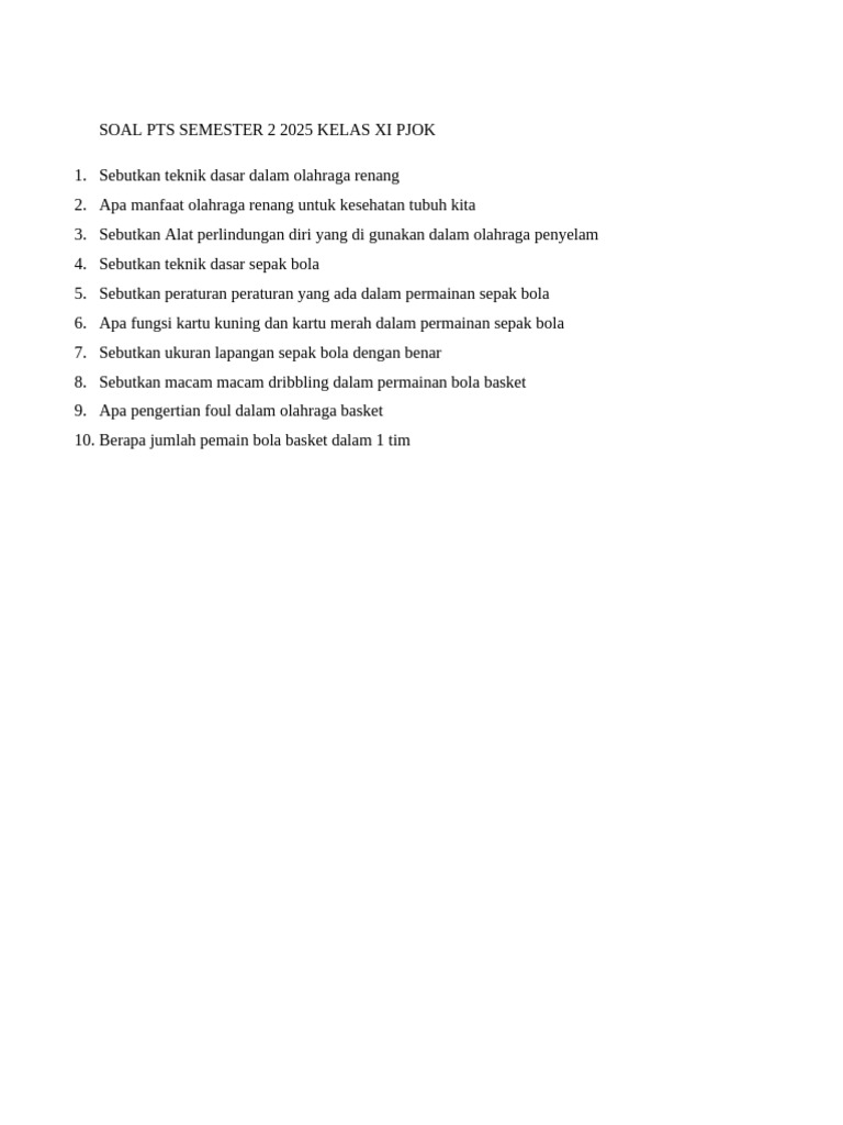 Soal Pts Pjok SM 2 Kels Xi | PDF