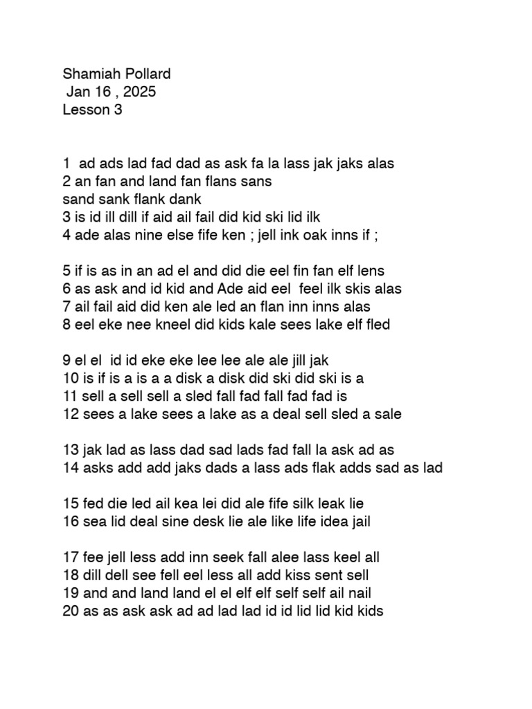 Shamiah Pollard Lesson 3 | PDF