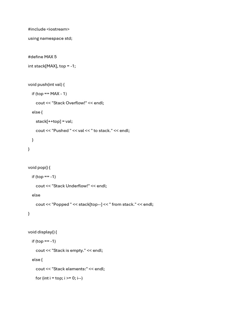 C++ Stack Implementation Tutorial | PDF