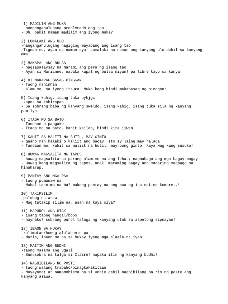 Filipino Idyoma 20 | PDF