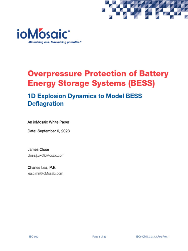 Overpressure Protection of Battery Energy Storage Systems (Bess) - J ...