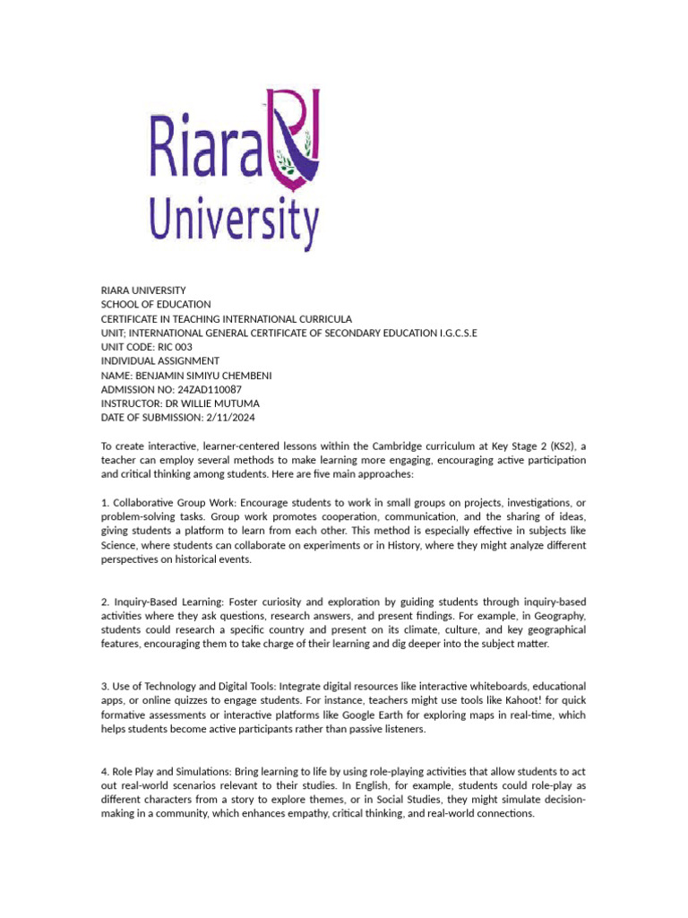 Individual Assignment 111 | PDF | Inquiry Based Learning | Curriculum