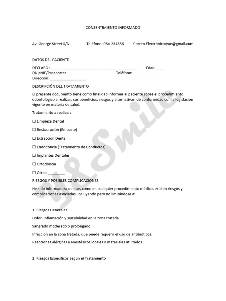Consentimiento Informado | PDF | Odontología | Especialidades Medicas