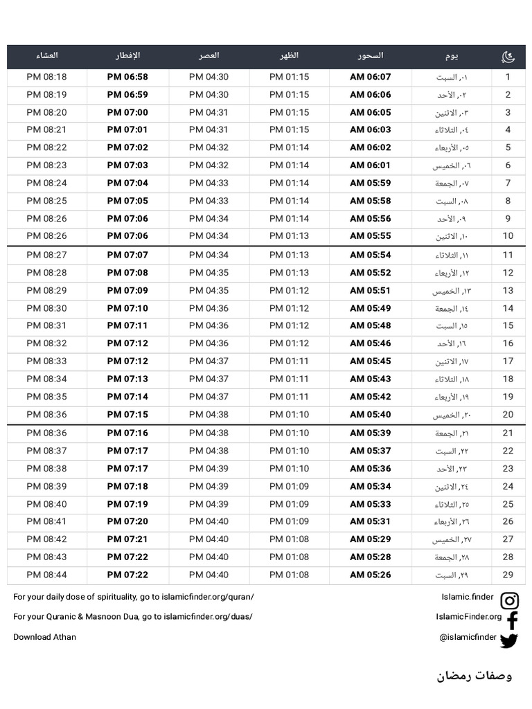 تنزيل تقويم رمضان لعام 2025 - الباحث الإسلامي وهران, Oran | PDF