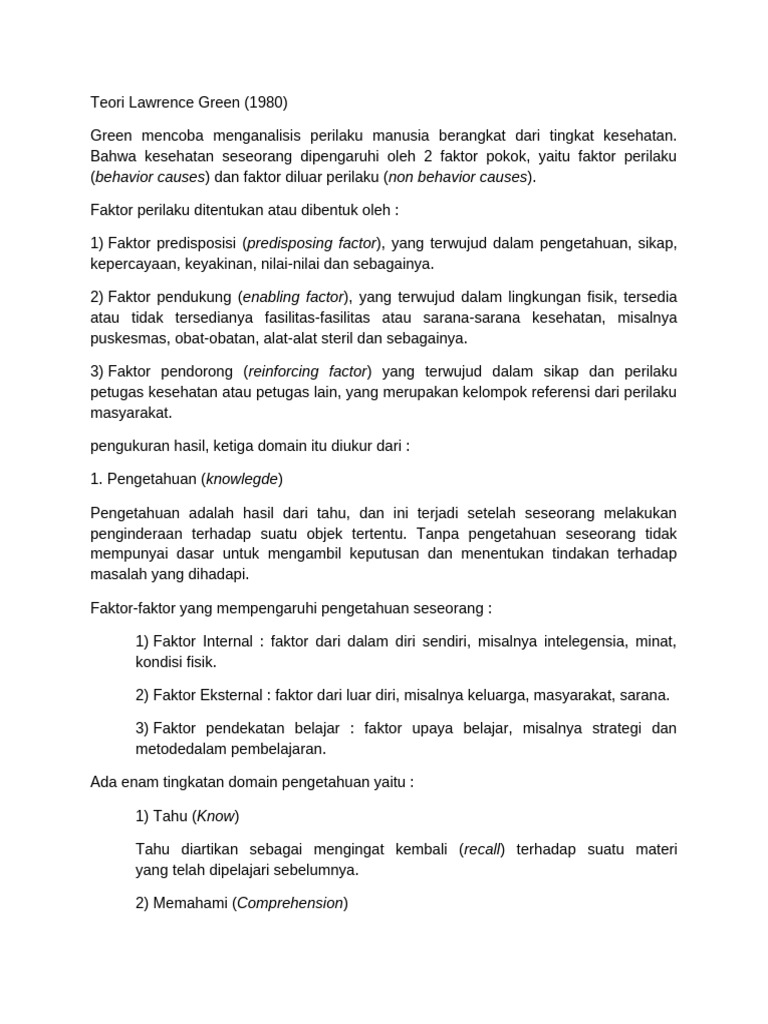 Analisis Teori Lawrence Green 1980 | PDF