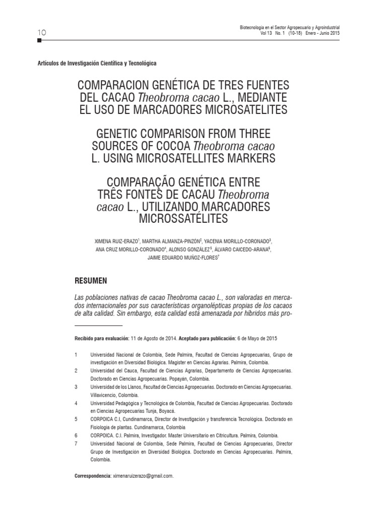 cacao genetica microsatelites | PDF | Ciencias de la vida | Biología