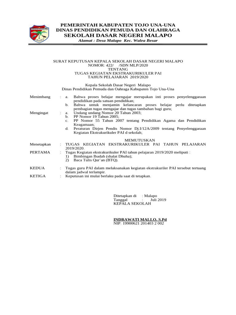 Tugas Ekstrakurikuler PAI SD Malapo 2019/2020 | PDF