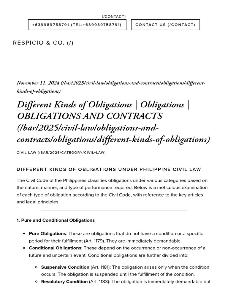 Different Kinds of Obligations - Obligations - OBLIGATIONS AND CONTRACTS | PDF | Legal Concepts ...