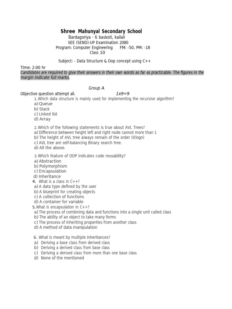 DSA& OOP 2080 | PDF | Inheritance (Object Oriented Programming) | Class ...