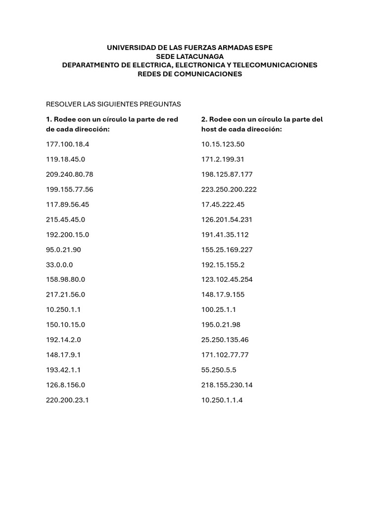 EJERCICIOS-SUBREDES | PDF | Dirección IP | Protocolos de capa de red