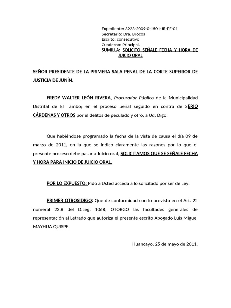 Solicito Señale Fecha y Hora de Juicio Oral | PDF