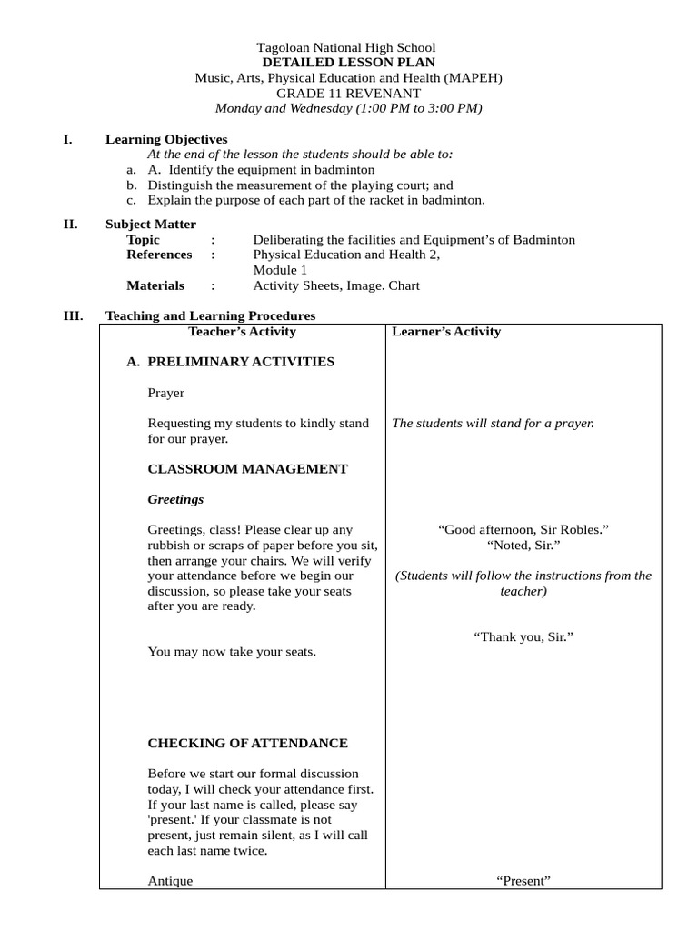 ROBLOS - DETAILED-LESSON-PLAN-BPED 106 | PDF | Lesson Plan | Learning