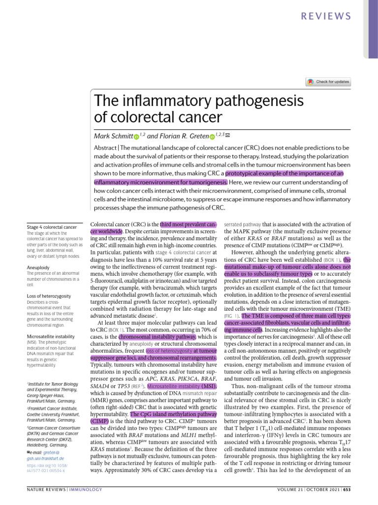 Inflammatory Pathogenesis of Colorectal Cancer | PDF | Carcinogenesis ...