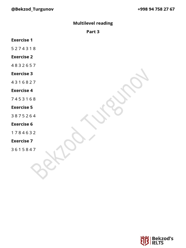 Multilevel Reading Part 3 - Exercise 1-7 (Answers) | PDF