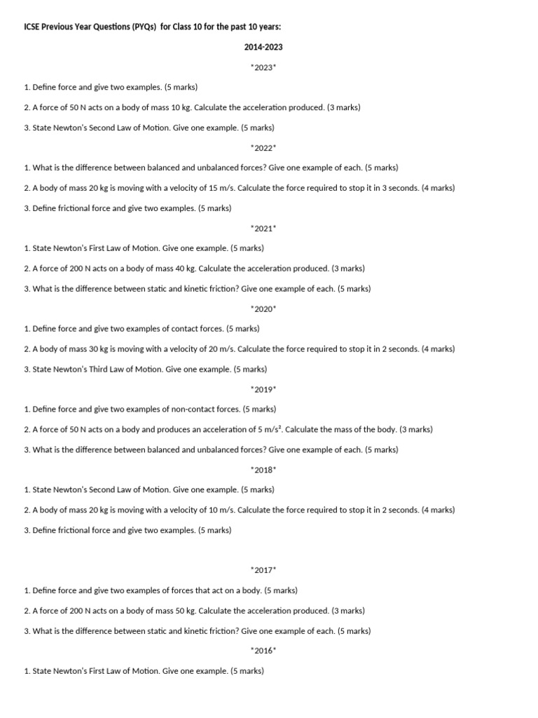 Pyq Force & Periodic Motion | PDF | Force | Periodic Table