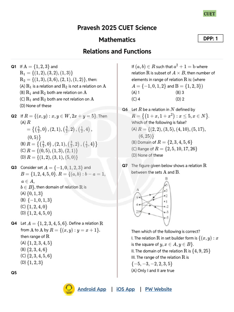Relation and Function DPP 01 | PDF | Mathematics | Mathematical Logic