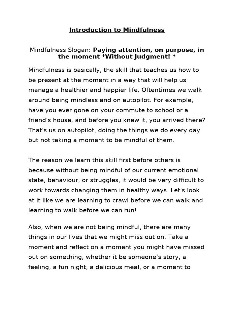 Intro To Mindfulness | PDF | Thought | Mindfulness