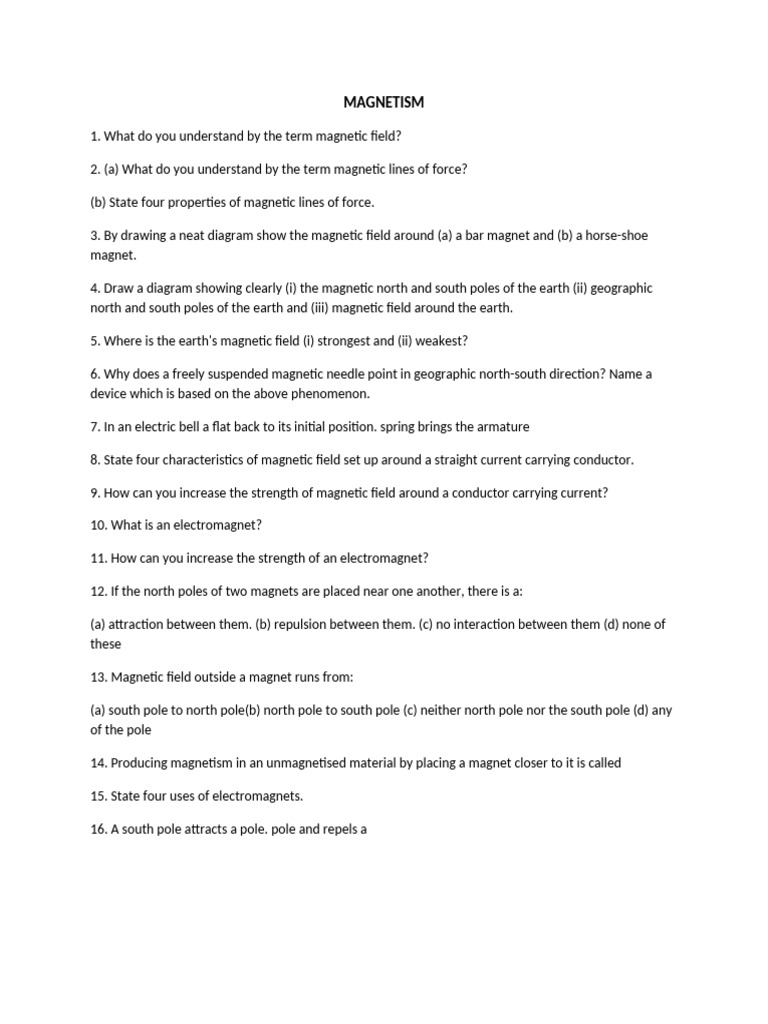 MAGNETISM Important Questions | PDF
