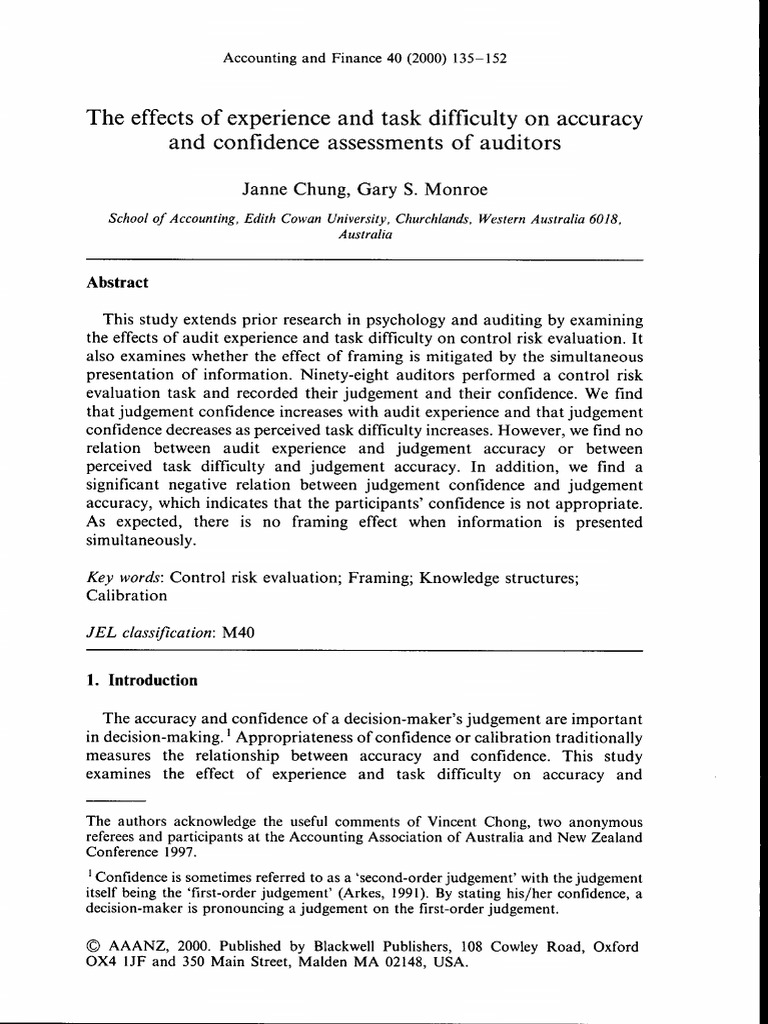 Auditor Confidence and Task Difficulty Effects | PDF | Audit | Risk