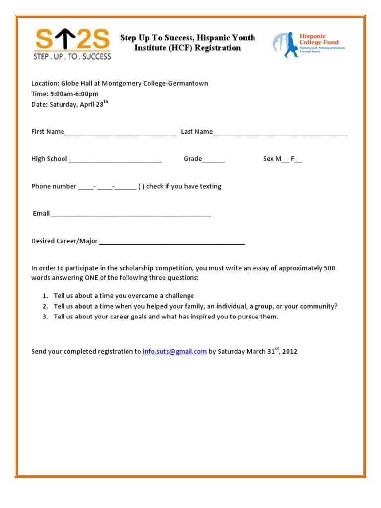 Step Up to Success Registration Form | PDF | Career & Growth