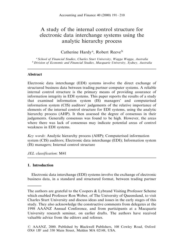 Hardy - Study of internal control structure for EDI | PDF | Internal ...