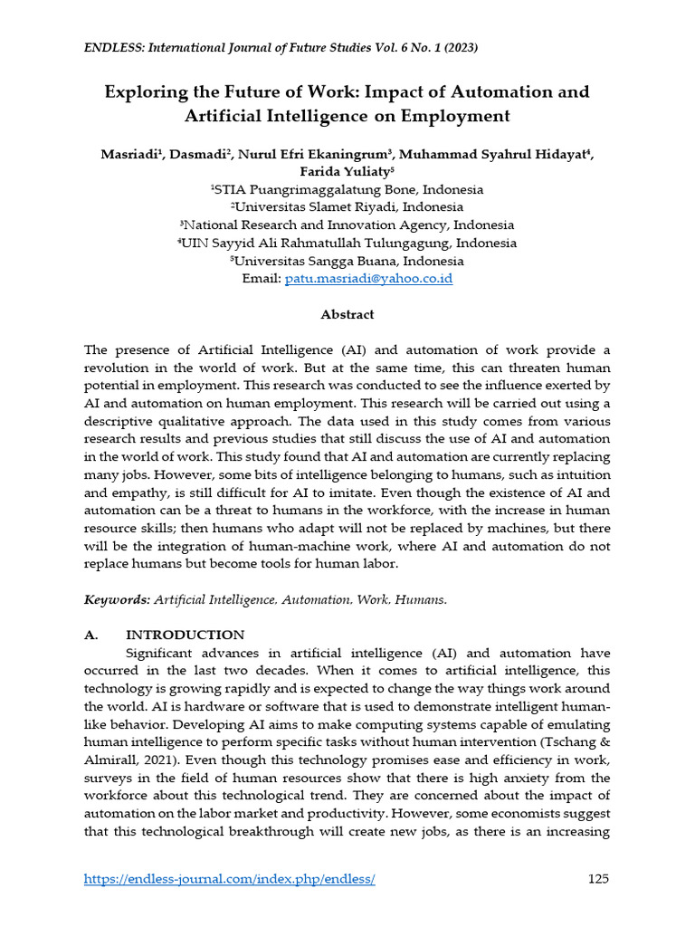 Exploring The Future of Work Impact of Automation | PDF | Artificial Intelligence | Intelligence ...