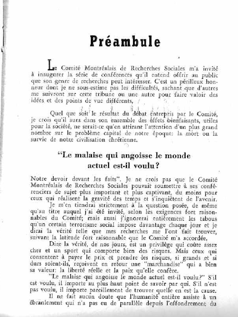 Arcand Adrien - Le Malaise Qui Angoisse Le Monde Actuel Est-Il Voulu | PDF