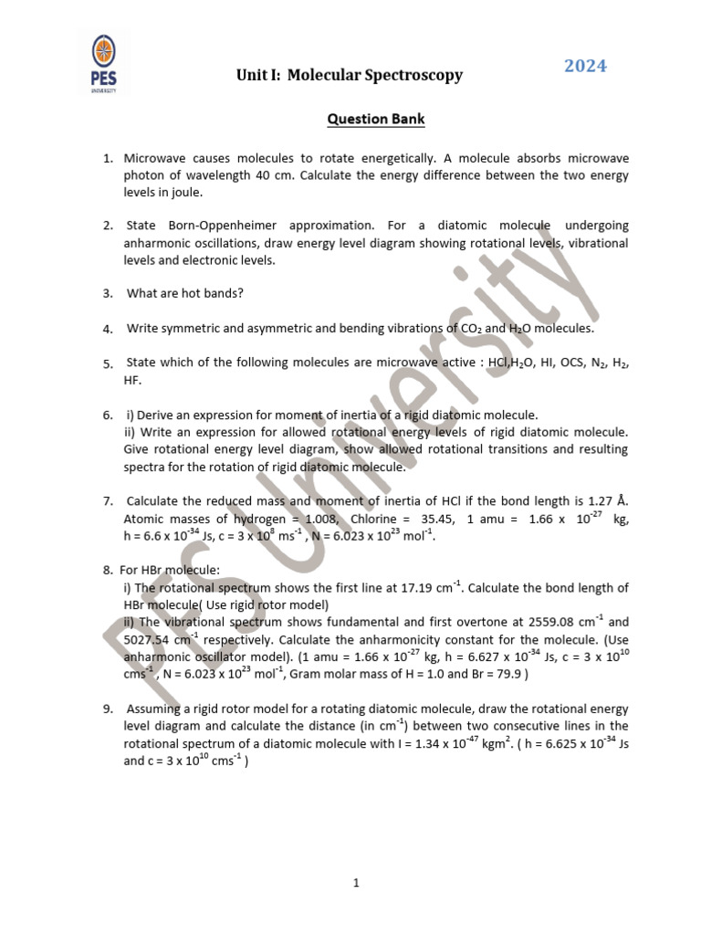 molecular spectroscopy unit1 QB | PDF | Molecules | Diatomic Molecule