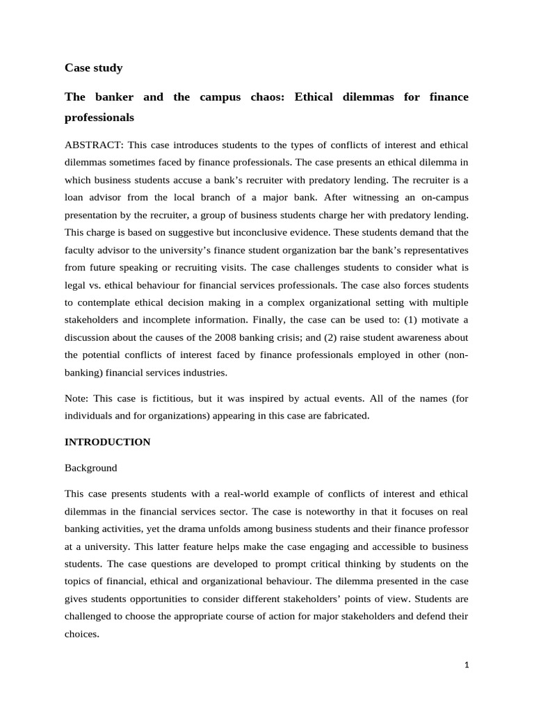 Case Study Banker and Finance Stdtudents | PDF | Loans | Interest