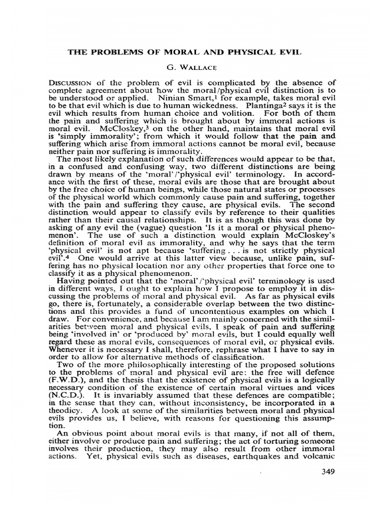 G. Wallace - The Problems of Moral and Physical Evil | PDF | Evil ...