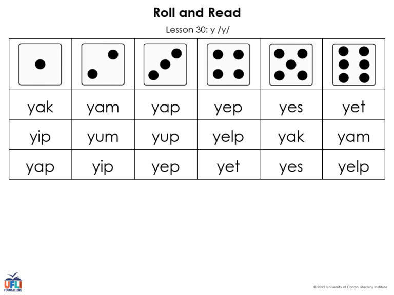 Roll and Read: Lesson 30 - y Sounds | PDF