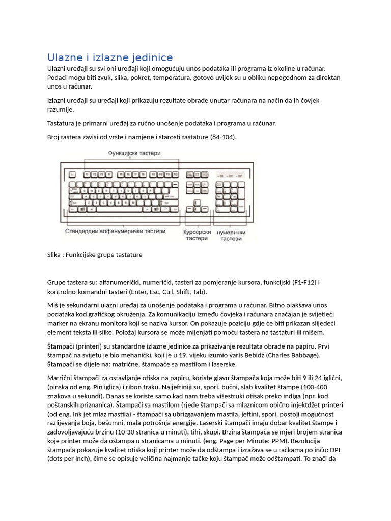 Ulazne I Izlazne Jedinice | PDF