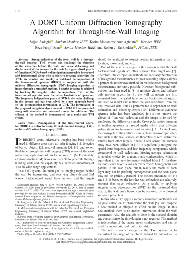 A DORT-Uniform Diffraction Tomography Algorithm For Through-the-Wall Imaging | PDF | Radar ...