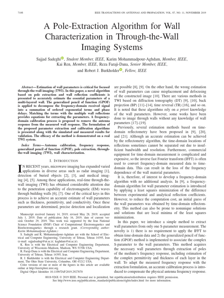 A Pole-Extraction Algorithm For Wall Characterization in Through-the-Wall Imaging Systems | PDF ...