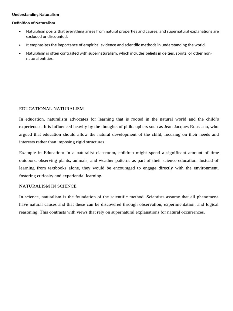 Exploring Naturalism: Definitions & Applications | PDF | Naturalism ...