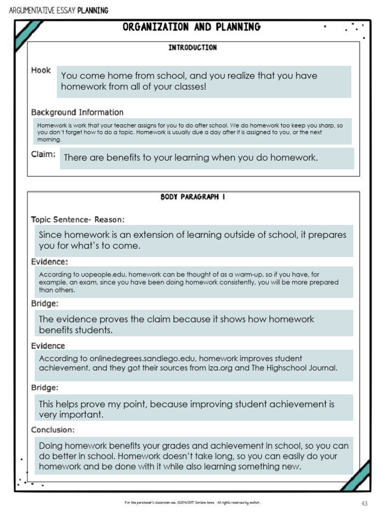 Ryan Argumentative Essay - Planning | PDF | Homework | Learning