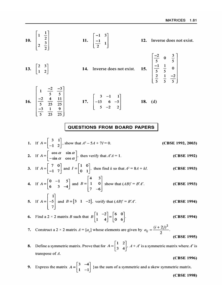 3 Matrices Test | PDF