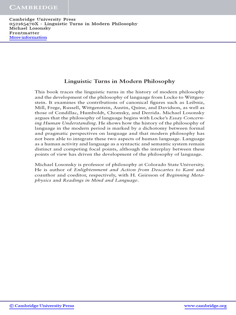 Linguistic Turns in Modern Philosophy | PDF | Philosophy Of Language ...