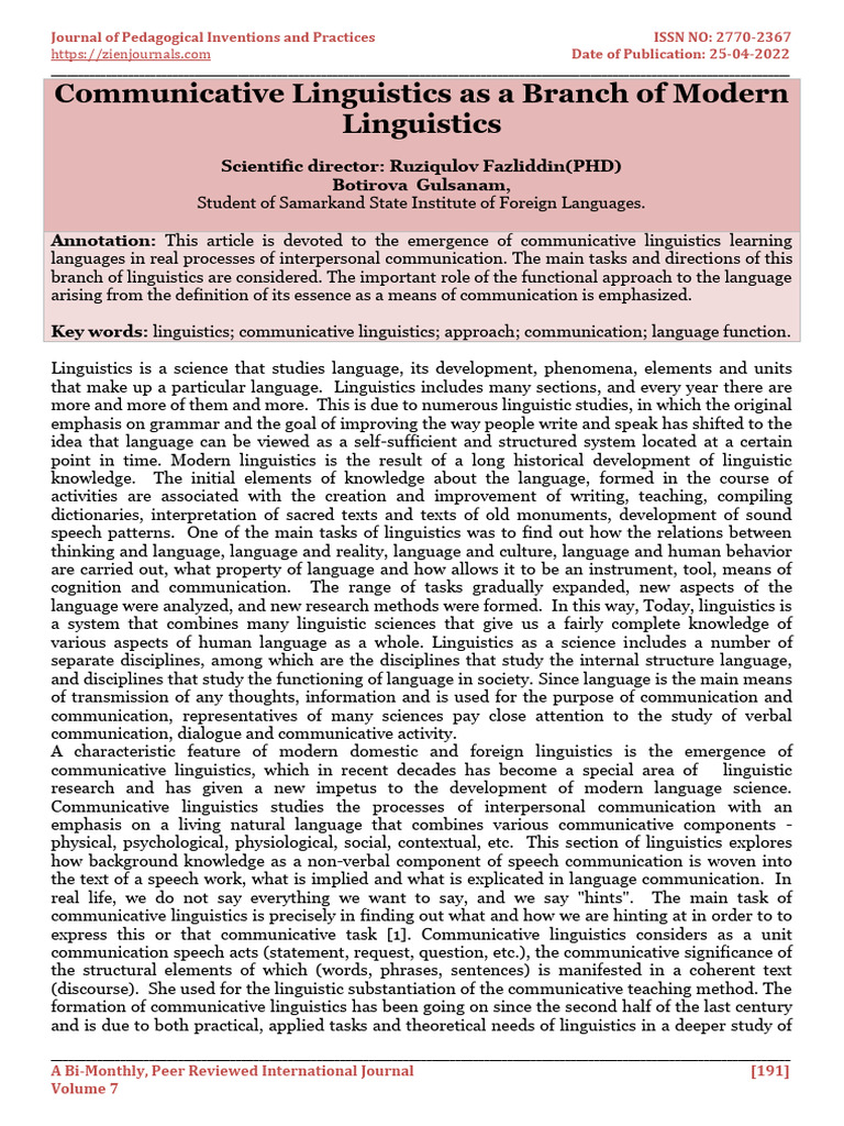 Communicative Linguistics As A Branch of Modern Linguistics | PDF ...