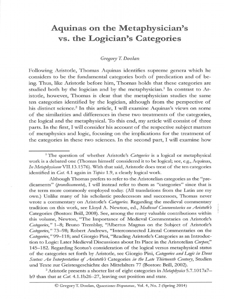 Aquinas On The Metaphysicians Vs The Log | PDF | Metaphysics | Logic