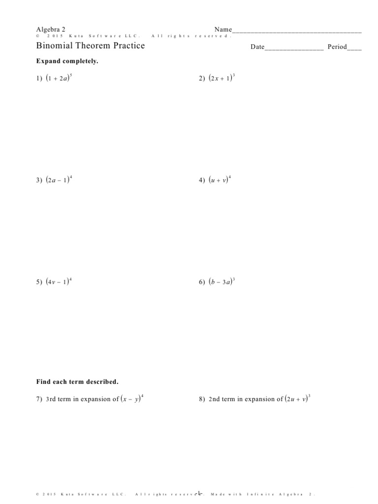 Binomial Theorem Practice-1withanswers | PDF | Algebra | Abstract Algebra