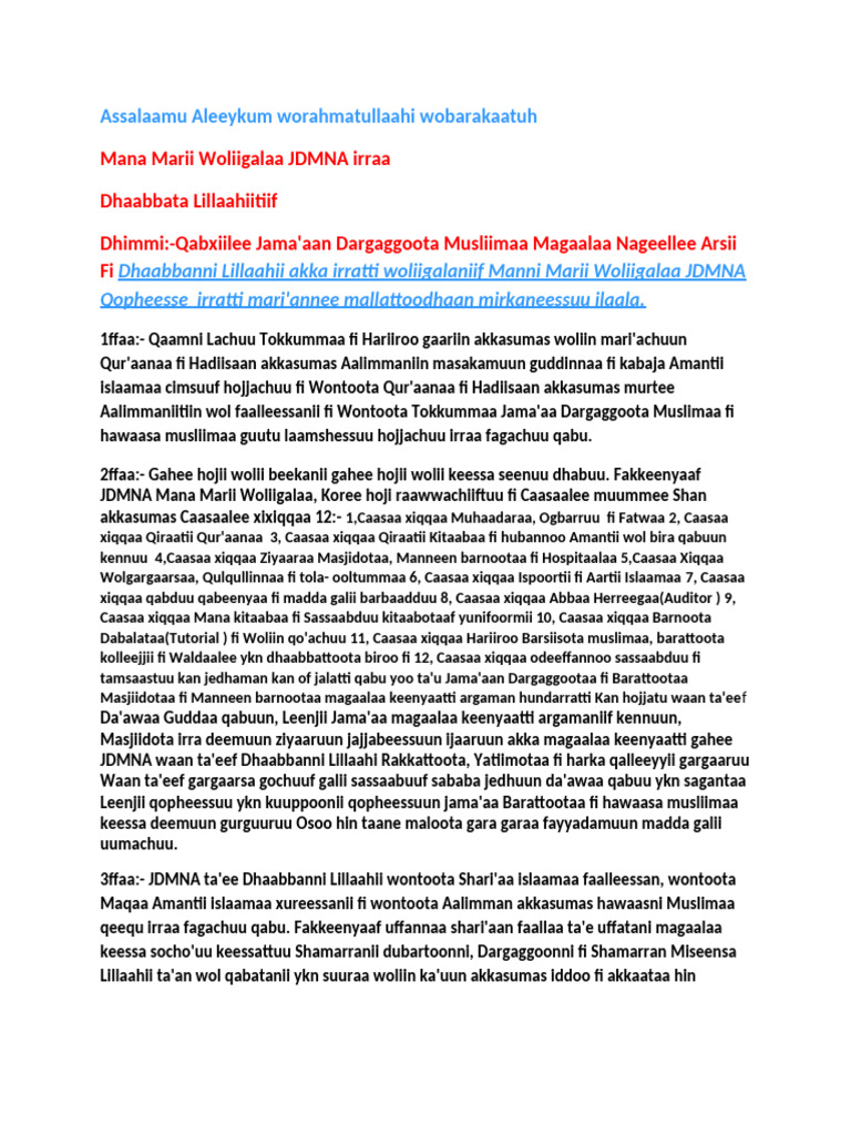 Xalayaa Manni Marii Woliigalaa JDMNA Qopheesse(1) | PDF