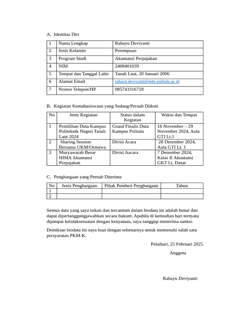 Form Identitas Diri | PDF