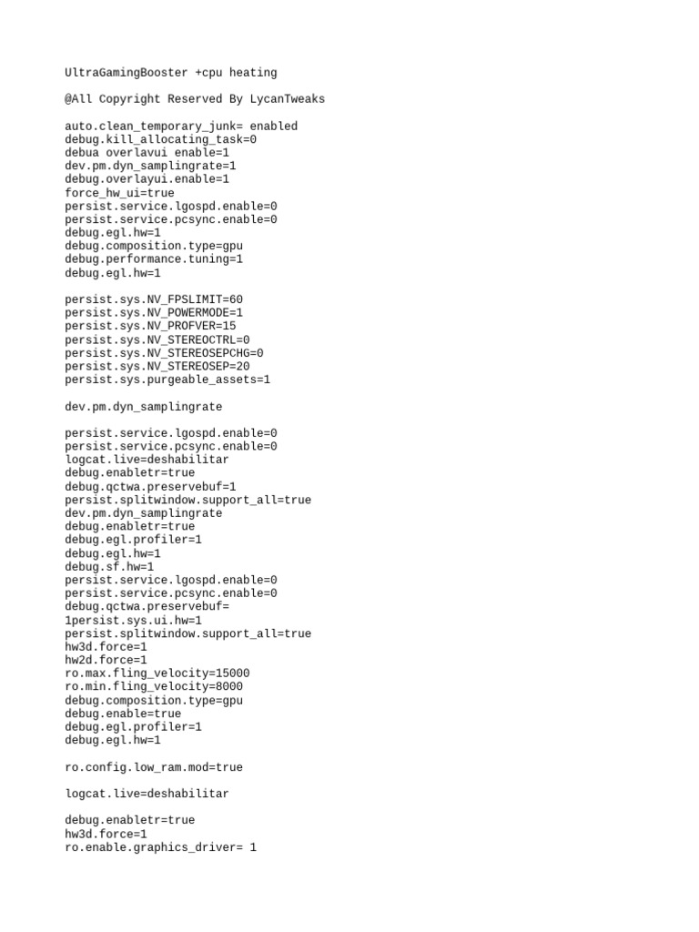 UltraGamingBooster LycanTweaks SetEdit Gaming | PDF