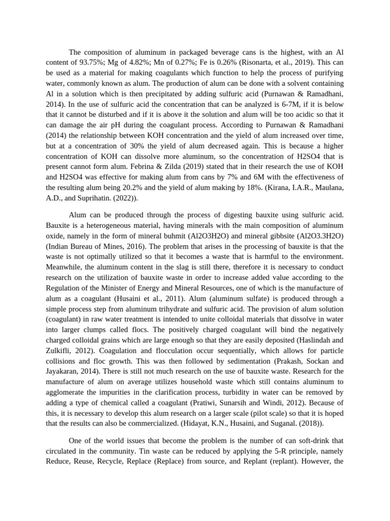 Alum Production from Aluminum Cans | PDF | Aluminium | Physical Sciences