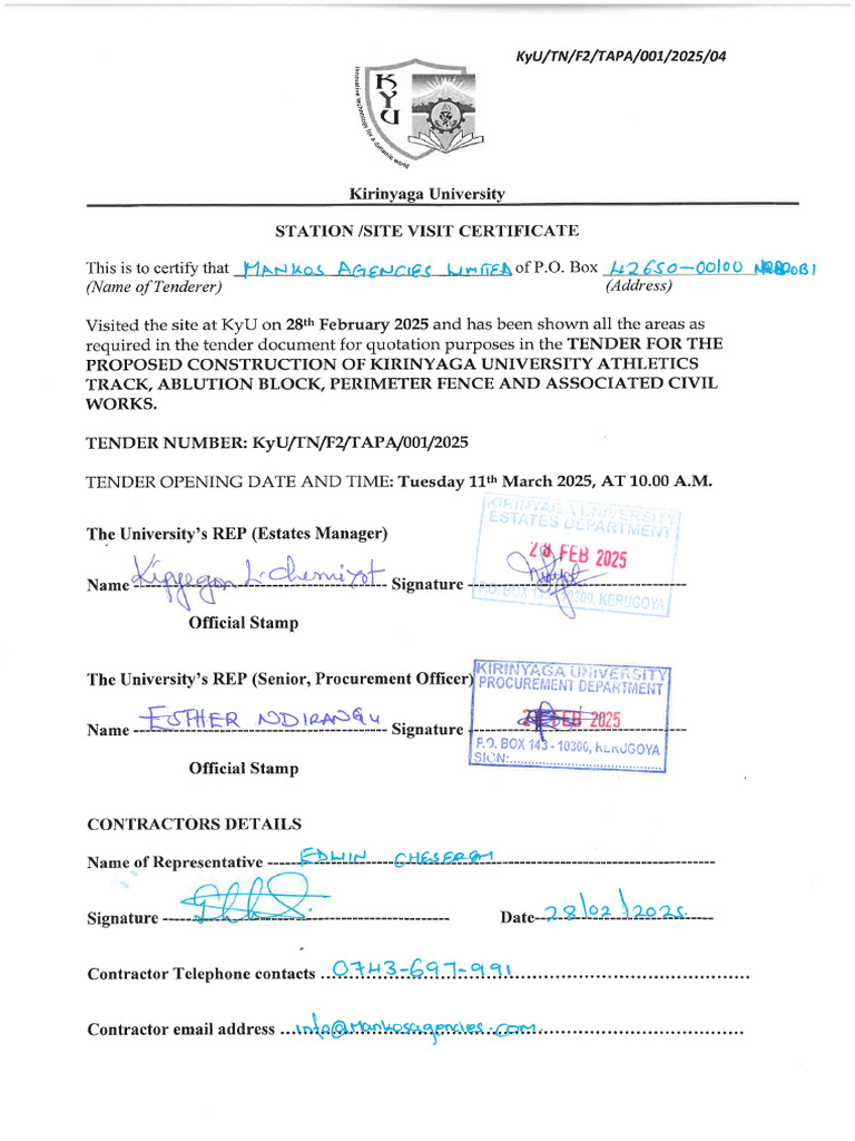 Site Visit Certificate | PDF