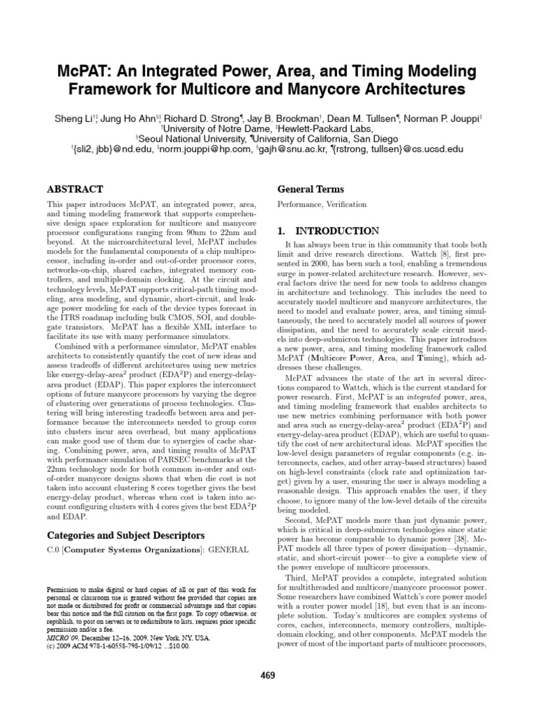 McPAT An Integrated Power, Area, and Timing Modeling | PDF | Central Processing Unit | Multi ...
