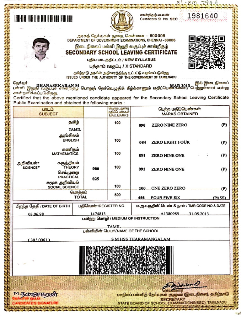 10th Mark Sheet | PDF